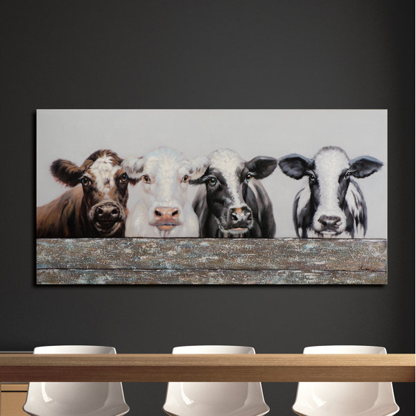 East Urban Home Cows Behind the Fence - Gemälde auf Leinwand | Wayfair.de